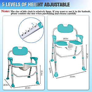 Shower Chair with Arms and Back 350 LB, Folding Shower Chair 5-Level Adjustable, Non-Slip Feet Shower Seat Cutout for Private Washing,for Elderly,Disabled, Seniors & Pregnant，Heavy Duty Shower Chair