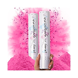 Premium Gender Reveal Confetti Cannon - Set of 2 - Biodegradable Powder in Pink or Blue for Girl or Boy | Gender Reveal Powder Cannon, Gender Reveal Decorations, Baby Gender Reveal Smoke Bomb, Poppers
