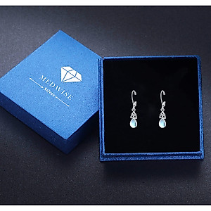 Celtic Moonstone Earrings for Women 925 Sterling Silver Celtic Knot Trinity Leverback Earrings Moonstone Teardrop Earrings Dewdrop Water Drop Bridal Earrings Irish Earrings Moonstone Jewelry