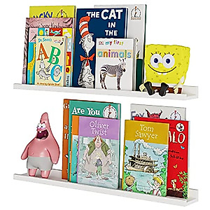 You Have Space Lagos Floating Bookshelf for Kids Room Decor, Picture Ledge Shelf for Living Room, Office, Kitchen, Bathroom, 30" White Wall Shelf Set of 2