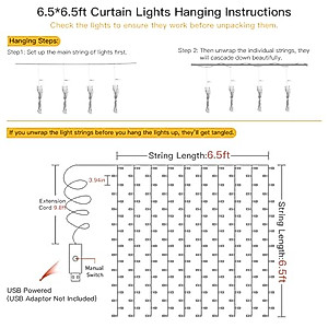 suddus Curtain Lights for Bedroom, 200 Led 6.5ft x 6.5ft Hanging String Lights Outdoor, Fairy Curtain Lights Indoor for Christmas, Wall, Backdrop, Window, Wedding, Party, Brithday Decor, Warm White