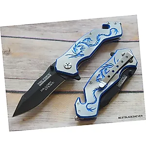 Dragon Design Stainless Steel Open Folding Pocket Knife W/ / Clip - 7.5 Inch Outdoor Survival Hunting Knife for Camping by Survival Steel