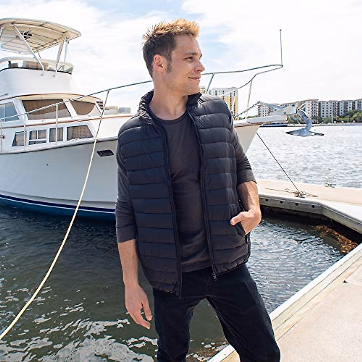 Alpine Swiss Clark Mens Lightweight Down Alternative Vest Jacket Black Large