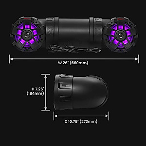 BOSS Audio Systems ATV65BRGB ATV UTV Weatherproof Sound System - 6.5 Inch Speakers, 1 Inch Tweeters, Full Range Audio, Built-in Amplifier, Bluetooth, Multi-Color Illumination, Hook Up To Stereo