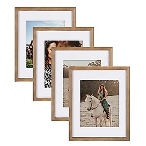 DesignOvation Gallery Wood Photo Frame Set for Customizable Wall Display, Rustic Brown 11x14 matted to 8x10, Pack of 4