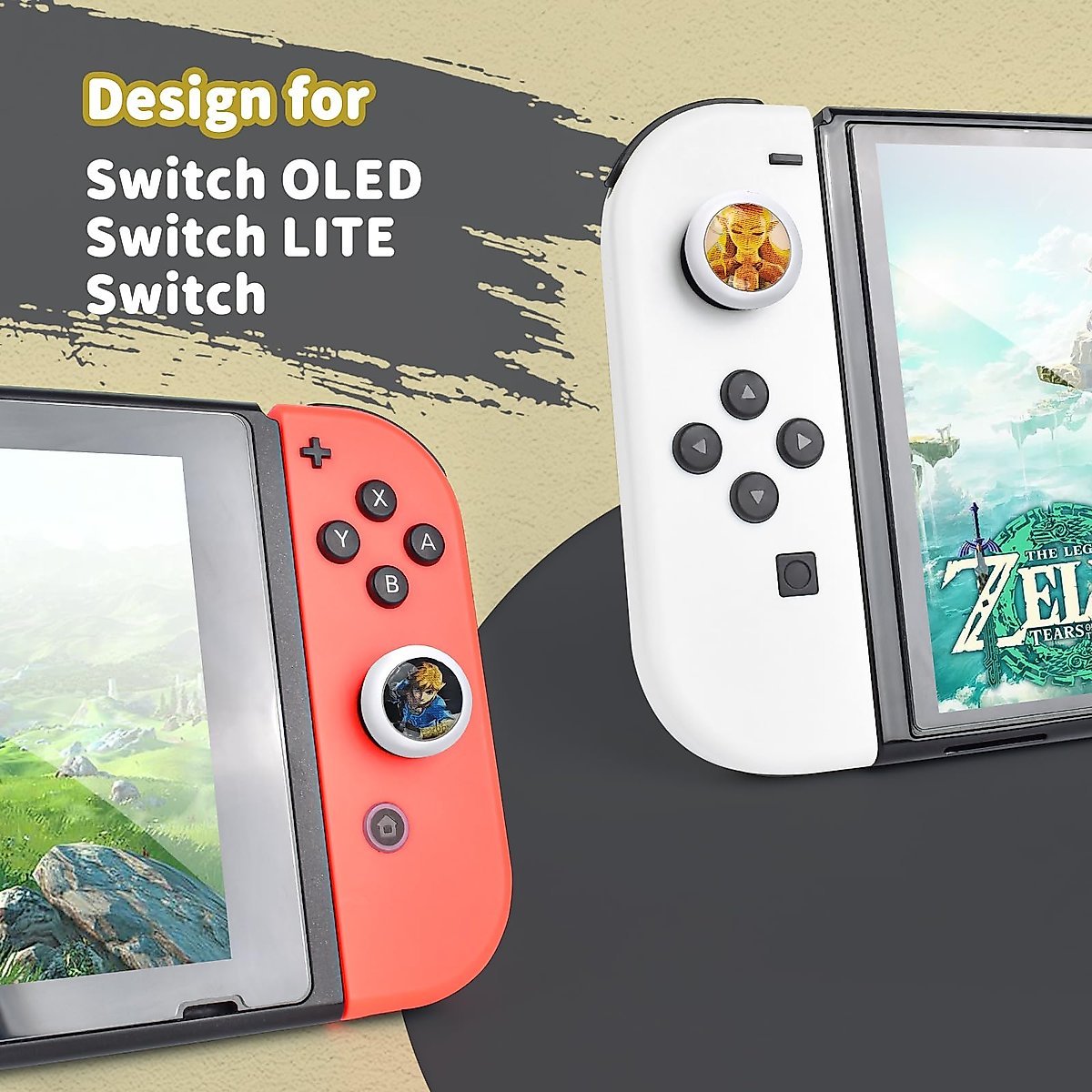 Dlseego Thumb Grip Caps Suitable for Switch/Switch Lite/Switch OLED Console, ABS Material Joycon Analog Controller Protective Covers 4PCS Button Joystick Hard Caps-Praying Princess and Knight White
