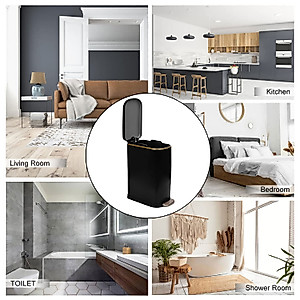 CEROELDA Slim Bathroom Trash Can with Lid-10L/2.6 Gal Stainless Steel Step Garbage Can-Metal Pedal Wastebasket with lid-Rectangle Narrow Waste Bin for Kitchen Office Bedroom Toilet-Soft Close-Black