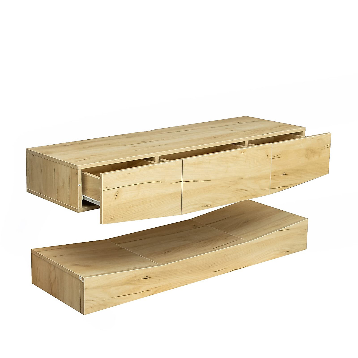 Wood Floating TV Stand for 55 Inch TV LED TV Console Wall Mounted Entertainment Center with Display Platform and 3 Drawers Media Table Cabinet for Living Room Oak