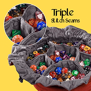 CardKingPro Immense Dice Bags with Pockets - Red - Capacity 150+ Dice - Great for Dice Hoarders [Patented Design]