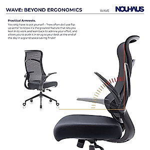 Nouhaus Wave Ergonomic Office Chair. Rolling Mesh Office Chair with Lumbar Support and Adjustable Arms. Comfortable Computer Chair, Home Office Desk Chairs, Task Chair or Gamer Chair (Black)