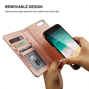 Bocasal for iPhone SE (2022)/SE (2020)/8/7 Wallet Case with Card Holder PU Leather Magnetic Detachable Kickstand Shockproof Wrist Strap Removable Flip Cover for iPhone 7/8/SE2/SE3 4.7 inch (Rose Gold)