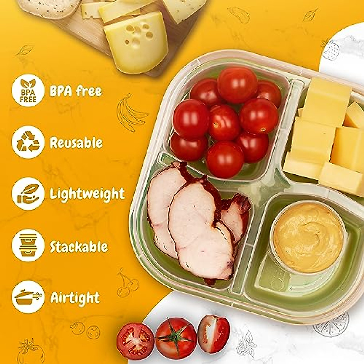 SANOEARTH Snack Containers [7 Packs] Lunch Containers For Kids | Lunchable Container | Snack Containers for Kids | Snack Containers For Adults | 3 Dippers