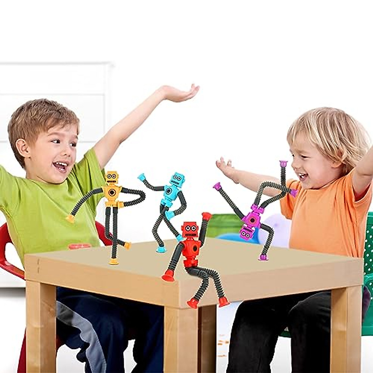 XONTEUS 4PCS Telescopic Robot Suction Cup Toy, Pop Tubes Fidget Toys 2023 for ADHD Autism Ages 3 4 5 6 7 8,Toddler Travel Toy Gifts Idea,Girl & Boy Unique Christmas Stocking Stuffers for Kids