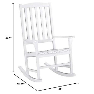 Cambridge Casual Bentley High Back Wooden Front Porch Rocking Chair for Outdoor Patio Furniture, Solid Wood, White