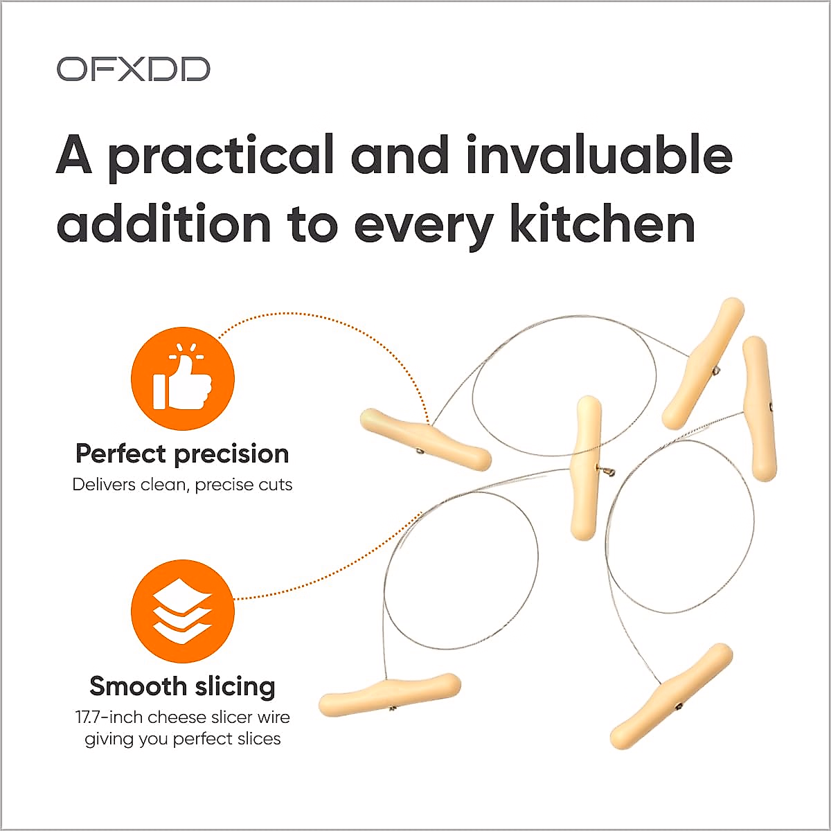 OFXDD Cheese Cutter with Wire - Cheese Slicer Wire 17.7 Inch - Slicers/Strings for Block Cheese with Handles, Stainless Steel