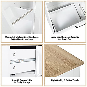 okcomuy Tilt Out Trash Bin Cabinet Free Standing Recycling Cabinet with Drawers, Dog Proof Trash Can Holder 20 Gallon Kitchen Wooden Trash Can with Storage