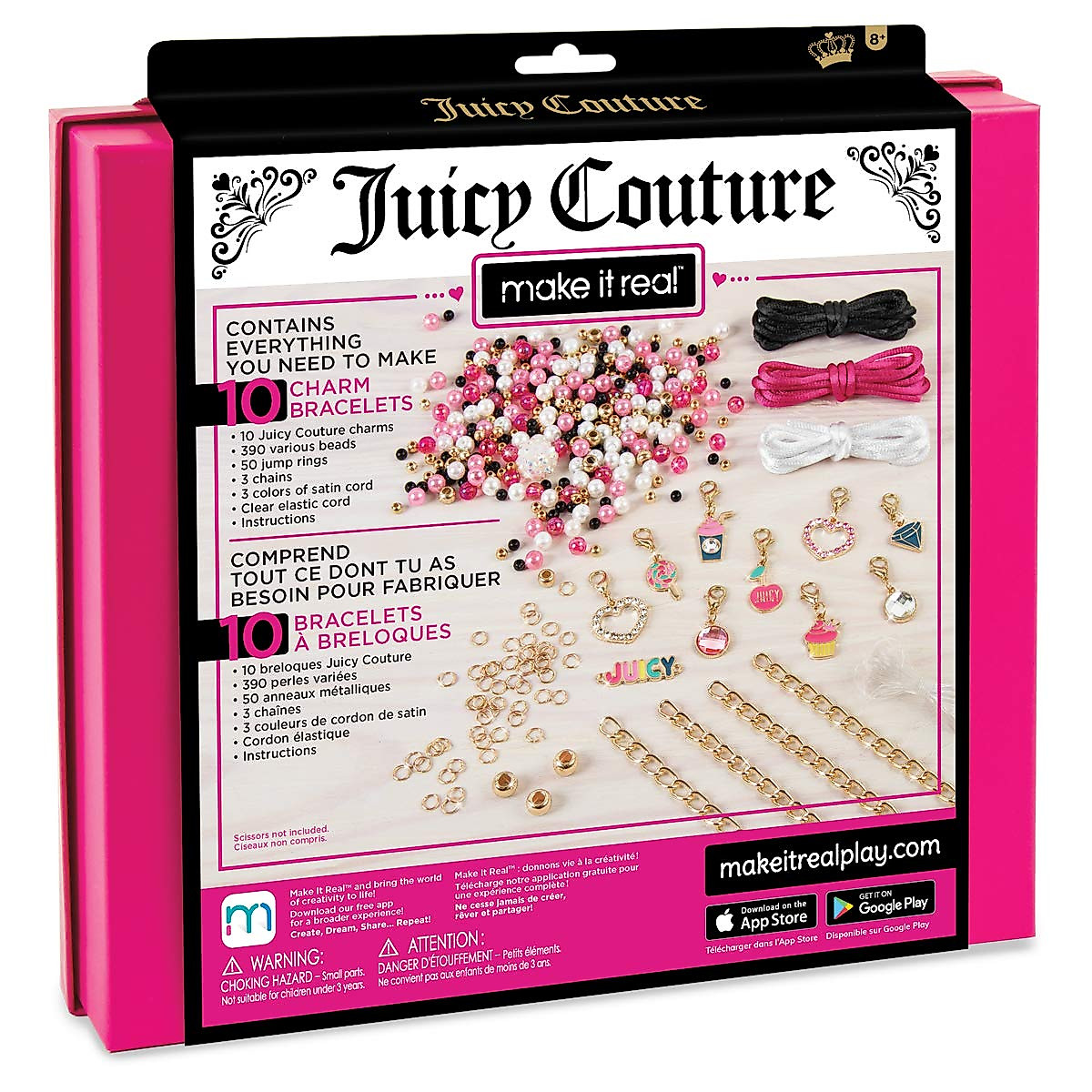 Make it Real - Juicy Couture Pink and Precious Bracelets - DIY Charm Bracelet Kit with Beads for Tween Jewelry Making - Jewelry Making Kit for Girls