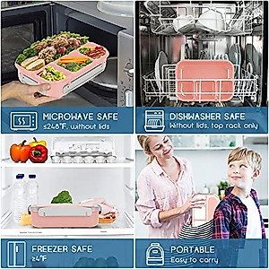 Zekloca Bento Box, 1300ML 4 Compartment Lunch Box Kids, Leak-Proof Design, Microwave/Dishwasher/Freezer Safe, BPA Free, Pink
