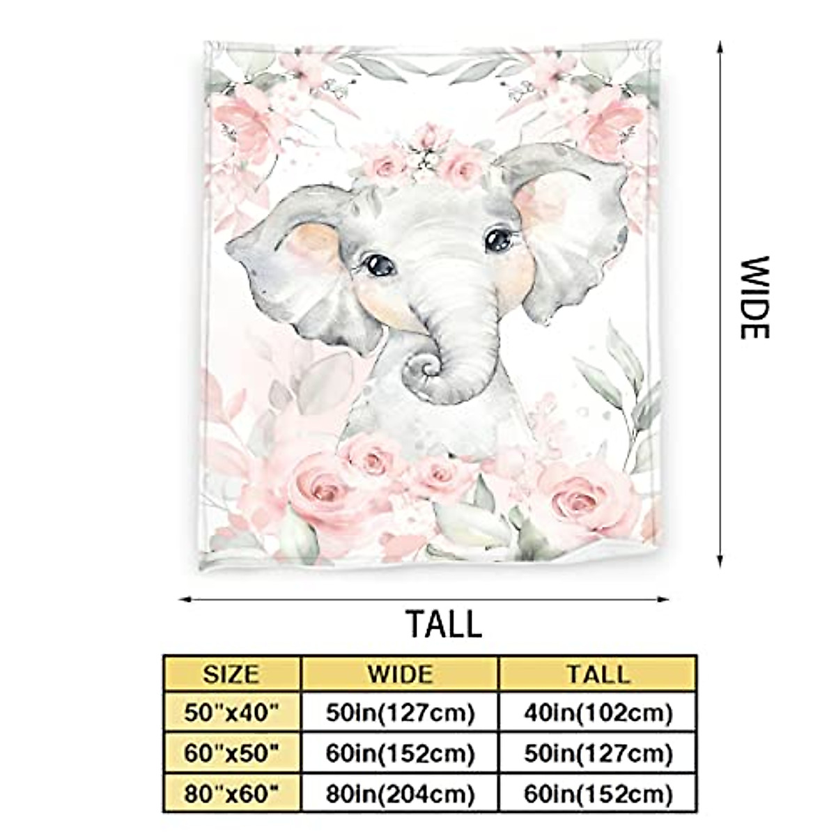 Baby Elephant Blanket Nursery Blankets Floral Elephant Decor Pink Throw Blanket Gifts for Girls Super Warm Soft Plush Lightweight Fleece Flannel Blanket Couch Bedding Blanket for Kids Women 50"x60"