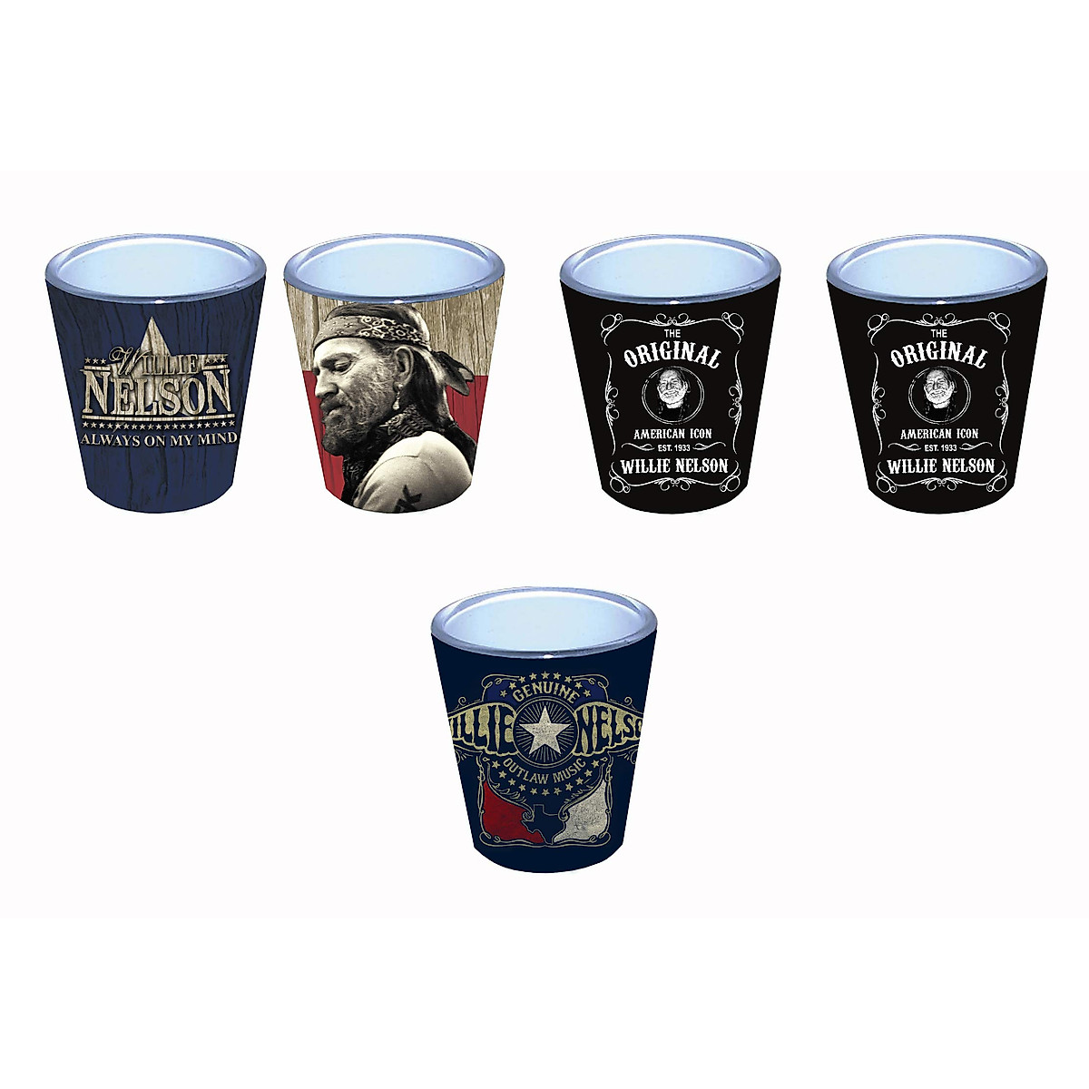 Willie Nelson Shot Glasses - Set of 3 - Black & White and Always