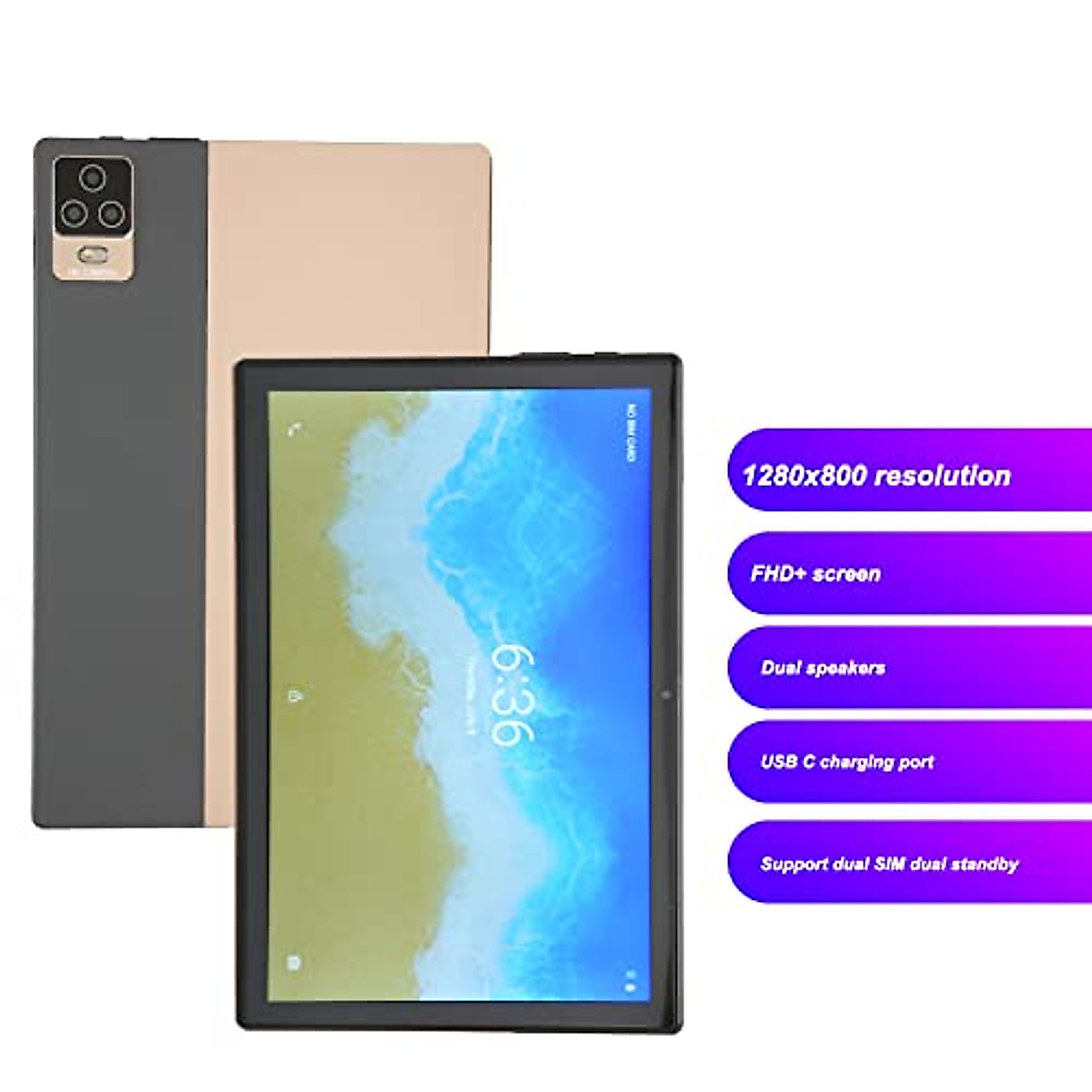 Tablet 10 inch, 1080p FHD IPS Screen, Octa Core, 2.4/5.0 GHz WiFi Tableta with, 4GB RAM 128GB ROM, 5MP 8MP, GPS, SIM, 7000mAh, Gold