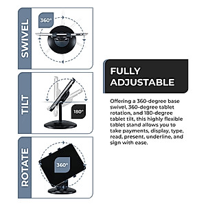 Aidata Tablet Stand - Compatible with iPad, iPad Mini, and Most 6-Inch-13-Inch Tablets, Adjustable Commercial POS Holder with 360-Degree Swivel, for Retail, Classroom, Business, and Home, Black
