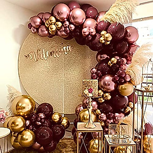 RUBFAC Burgundy Maroon Balloons Latex Party Balloons, 100pcs 12 Inches Wine Red Balloons for Party Decoration Valentine's Day, Birthday, Wedding, Baby Shower, Bride Party Decoration (with Red Ribbon)