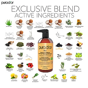 PURA D'OR MD Anti-Thinning Biotin Shampoo & Conditioner Set (16oz x2) Maximum Defense Coal-Tar Strong Scented DHT Blocker Hair Thickening Products For Women & Men, Daily Shampoo For Scalp Health