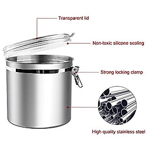 ENLOY 165oz Stainless Steel Airtight Canister for Kitchen, Large Flour Coffee Bean Tea Cereal Sugar Cookie Metal Food Storage Canisters with Clear Lid and Sturdy Locking Clamp