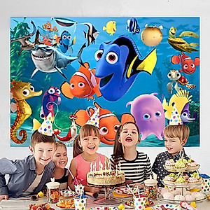 Finding Nemo Background Birthday Decorations, Finding Dory Happy Birthday Banner Backdrop for Finding Nemo Birthday Party Supplies (5x3ft)