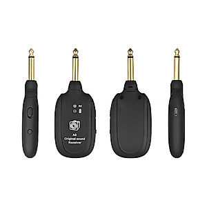 Vaorwne UHF Guitar System Transmitter Receiver Built-in Rechargeable, UHF Wireless Guitar System, Guitar Transmitter Receiver,Wireless Audio Transmission Set for Electric Guitar Bass Violin,black ABS