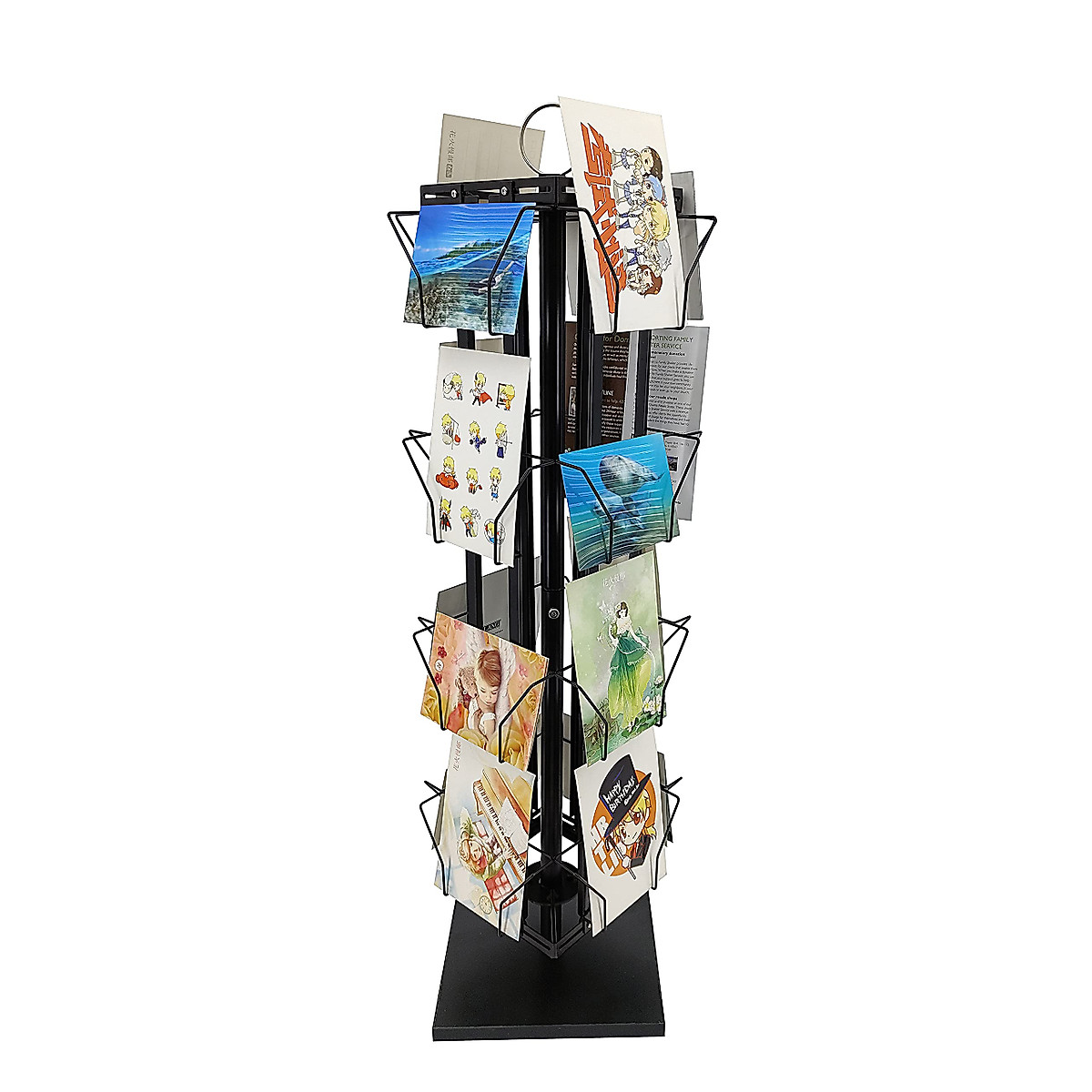 Adjustable Greeting Card Rack Display Stand 4 Tier 16 Pocket Organizer Postcard CD DVD Book Brochure Literature Rotating Spin 7X5 6X4 4X5 5X7. Pocket Size: 4.6-10"Wide X 8"High 11602-R-8"-NPF