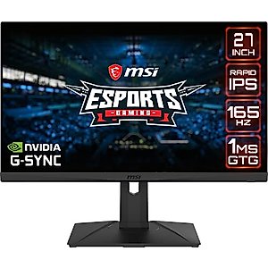 MSI G273QPF, 27" Gaming Monitor, 2560 x 1440 (QHD), Rapid IPS, 1ms, 165Hz, G-Sync Compatible, HDMI, Displayport, Tilt, Swivel, Height Adjustable, Pivot