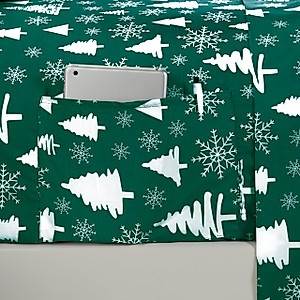 Elegant Comfort Luxury Soft Bed Sheets Holiday Pattern 1500 Premium Hotel Quality Microfiber - Softness Wrinkle and Fade Resistant (4-Piece) Bedding Set, Twin, Hunter Green Christmas Tree