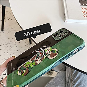 Jeriwell Camo Phone Case Compatible with iPhone 11 Pro Max 6.5 inch Cool ArmyGreen 3D Bear Pattern Fashion Full Body Protection Case/Cover/Skin for Boy Men (for iPhone 11 Pro Max)