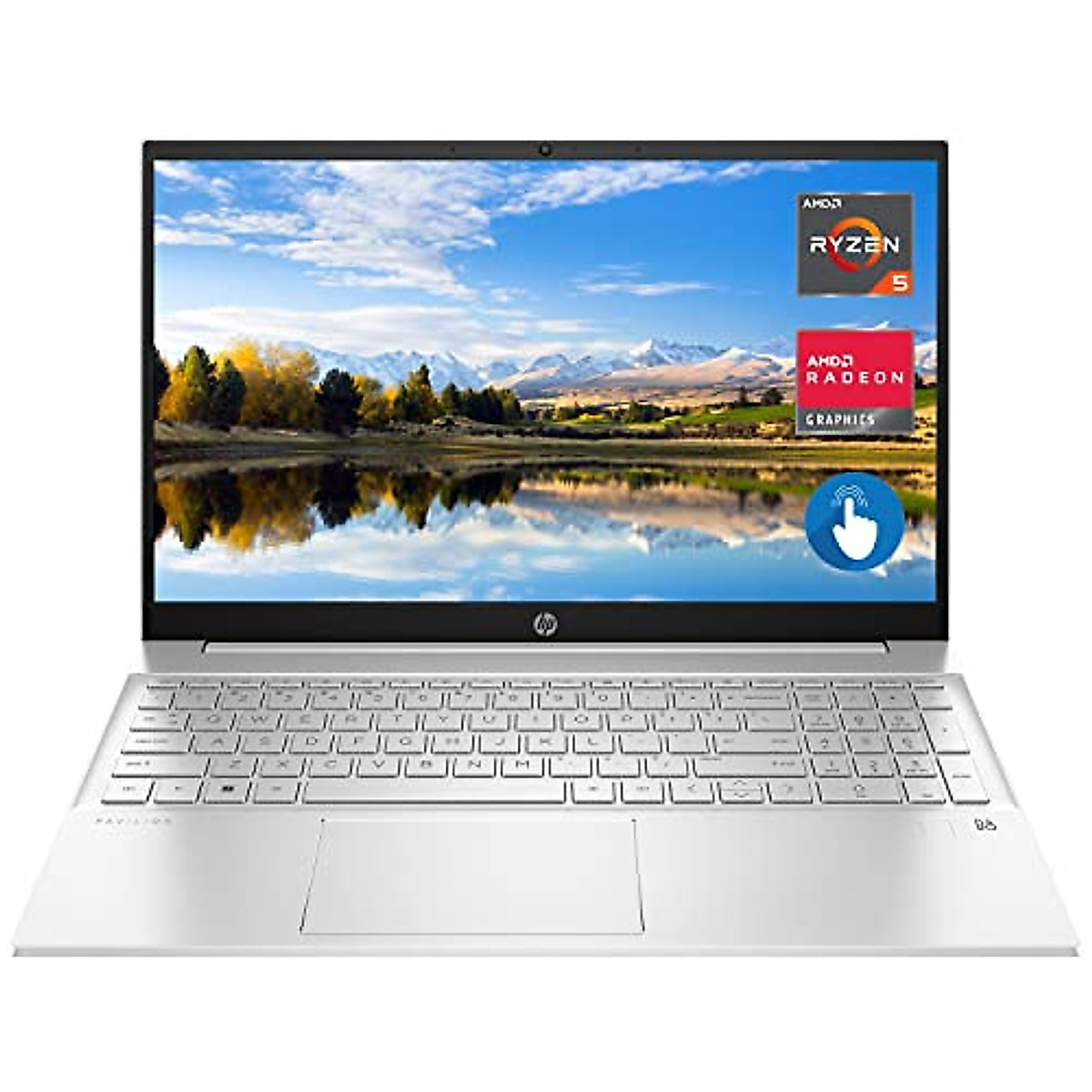 HP Pavilion 15 Laptop, 15.6" FHD Touchscreen, AMD Ryzen 5 5500U Processor, 32GB RAM, 1TB SSD, Backlit Keyboard, WiFi 6, Fingerprint Reader, B&O Audio, Webcam, Windows 11 Home, Silver