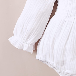 Socutebabe Baby Girl Vintage Bubble Romper Onesie Long Sleeve Ruffle Jumpsuit Bodysuit Princess Outfit Boho Clothes (White,12-18 Months)