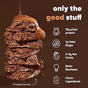 IQBAR Brain and Body Plant Protein Bars - Chocolate Lovers Variety - 12 Count, Low Carb, High Fiber, Gluten Free, Vegan Snacks - Low Sugar Keto Bars