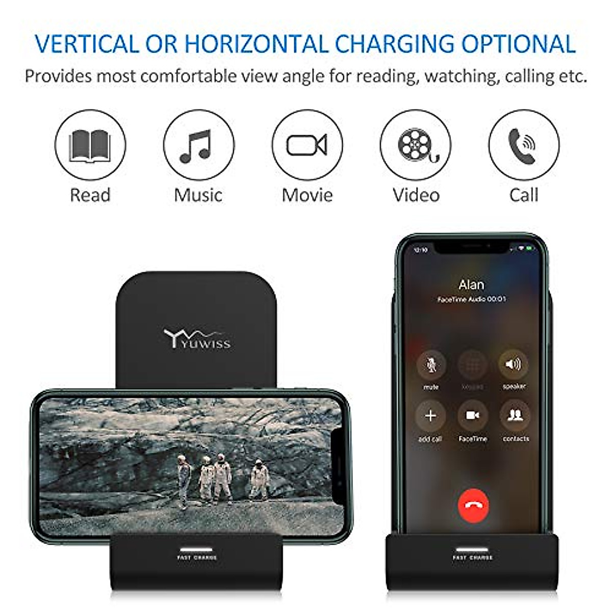 Wireless Charger YW YUWISS Wireless Phone Charger Stand 10W Max Compatible with Apple iPhone 14 13 12/12 Pro Max/ 11Pro/11Pro Max/XR/XS Max/XS/X/8/8Plus, Samsung Galaxy (Dark)