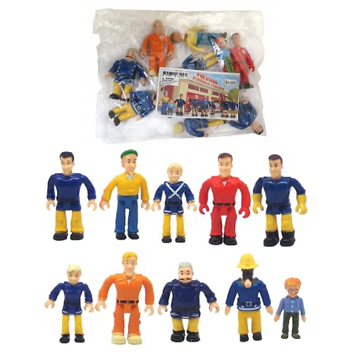 FUNERICA 10-Set Toy Figures of Fireman and Family People for Kids, Children, Toddlers, Boys and Girls Pretend Play. Firemen, Action Party Supplies Figurines