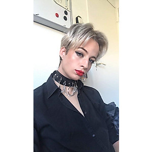 Xjoyous Circle Choker Necklace PU Leather Goth Choker Collar with Black Studded Punk Rock Rivet Collar Adjustable Size