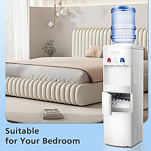 ZAFRO 2-in-1 Bottom Loading Water Cooler Dispenser Hot and Cold 3 to 5 Gallon Bottle Water Dispenser 27LBS/24H Ice Maker Machine with Child Safety Lock（White）
