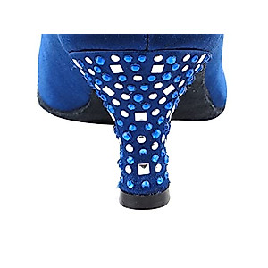 Very Fine Dancesport Shoes - Women Rhinestone Waltz, Tango, Ballroom Dance Shoes - SERA5501-2.5 inch Heel Close Toe (Blue Satin, Size 6)