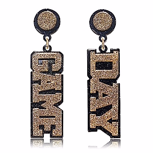 Game Day Earrings for Women, Acrylic Football Earrings Game Day Accessories Team Sports Fan Earrings Football Team Gifts (Glitter Gold&Black)