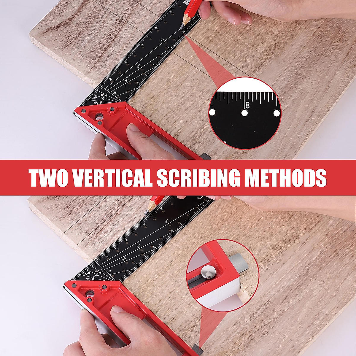 LARMEIL 12 Inch Framing Square Carpenter Square, Woodworking Square Ruler, Try Square Tool, T Square Ruler, L Square Ruler, Layout Tool, Right Angle Ruler with Retractable Ledge and Scribe Mark Pin