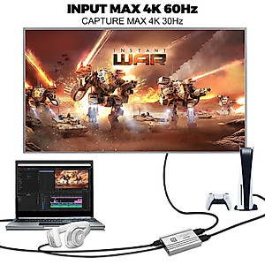 Gaming Video Capture Card 4K/2K/1080P 120 FPS & HDR Passthrough, NV12 Near-Zero Latency, Certified for OBS, USB 3.0, Plug & Play, Record & Stream with PC, PS5, PS4,Xbox, Switch