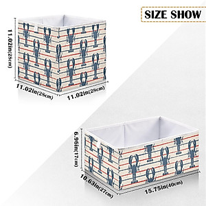Emelivor Retro Marine Lobster Cube Storage Bin Fabric Storage Cubes Large Storage Baskets for Shelves Collapsible Cube Organizer Bins for Shelves Home Office Clothes Clothing,11 x 11inch
