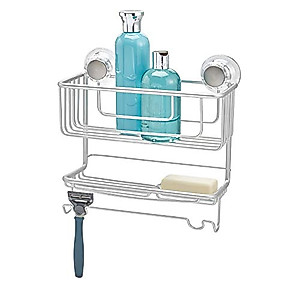 iDesign Metro Rustproof Aluminum Turn-N-Lock Suction, Bathroom Shower Combo Basket for Shampoo, Conditioner, Soap - 2 Tiers, Silver