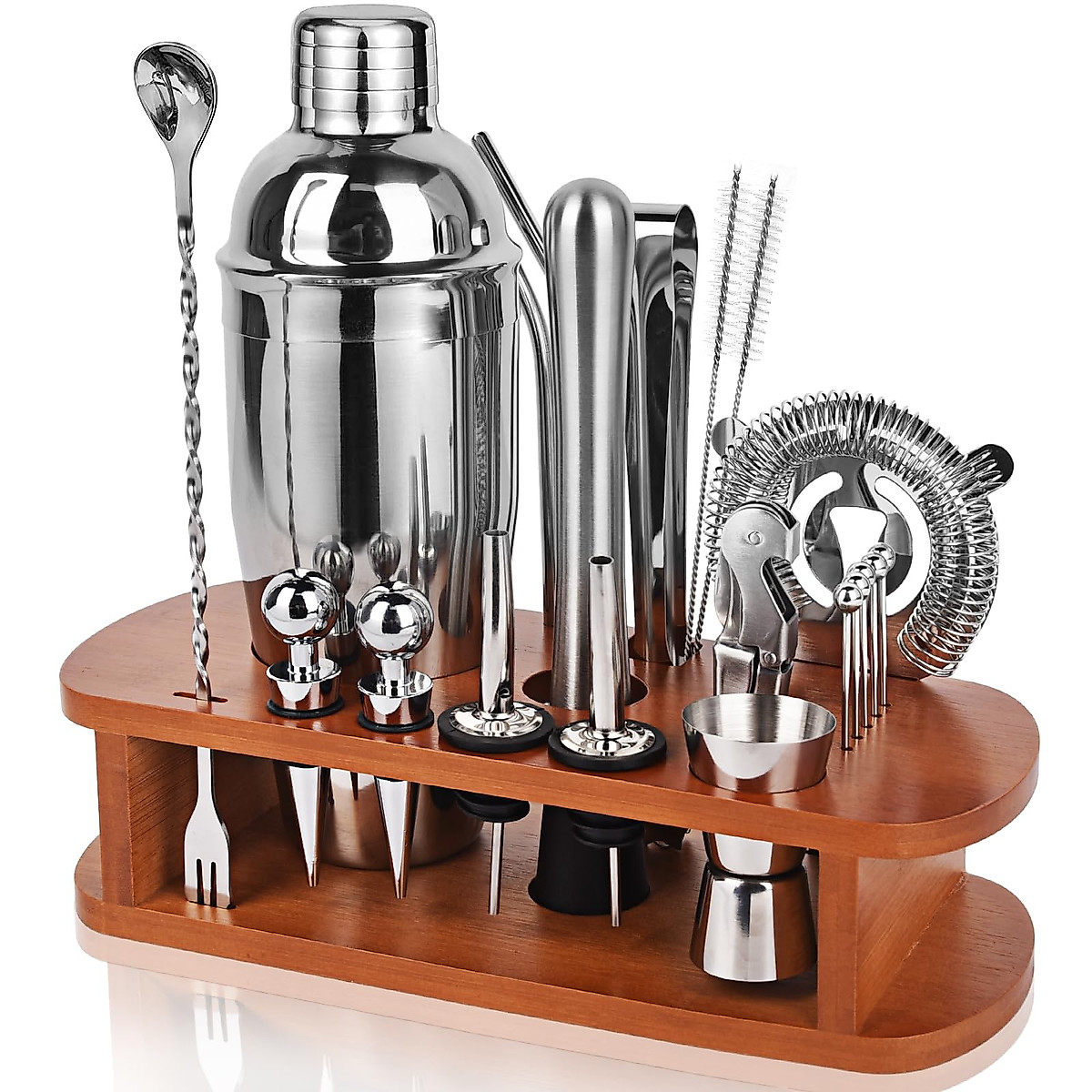 Cocktail Shaker Set with Stand - 25pcs Mixology Bartender Kit 25oz Professional Bar Tools Set Bar Accessories for Drink Mixing, Bartender Gifts for Home Bar, Parties