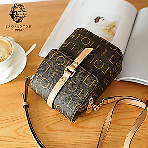 LAORENTOU Vegan Leather Small Crossbody Bags for Women Monogram Shoulder Bags, Leather Checkered Purse Mini Crossbody Cell Phone Bags (01 Brown)